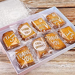 Konsait 100Count Thank You Cookie Candy Treat Bags Self-Adhesive Sweets Biscuit Dessert Bags Plastic Bags Packaging Thank You Cellophane Gift Goody Bags for Bithday Summer Party Favors Supplies