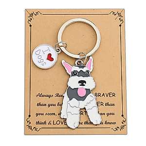 FUSTMW Schnauzer Keychain Miniature Schnauzer Gifts Dog Lover Gifts for Schnauzer Owners Mom Dad Gift Schnauzer Key Ring (White)