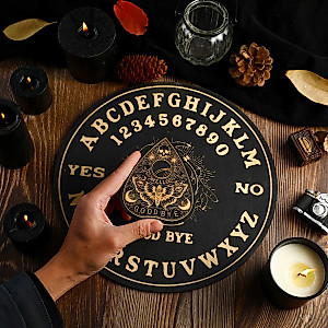 Keithwood 11.5’’ Black Spirit Board with Planchette Handmade Black Talking Board Game Spirit Board for Spirit Hunt, Witch Craft, Occult Practice - Magic Crystal Ball Pentagram Star in Hands