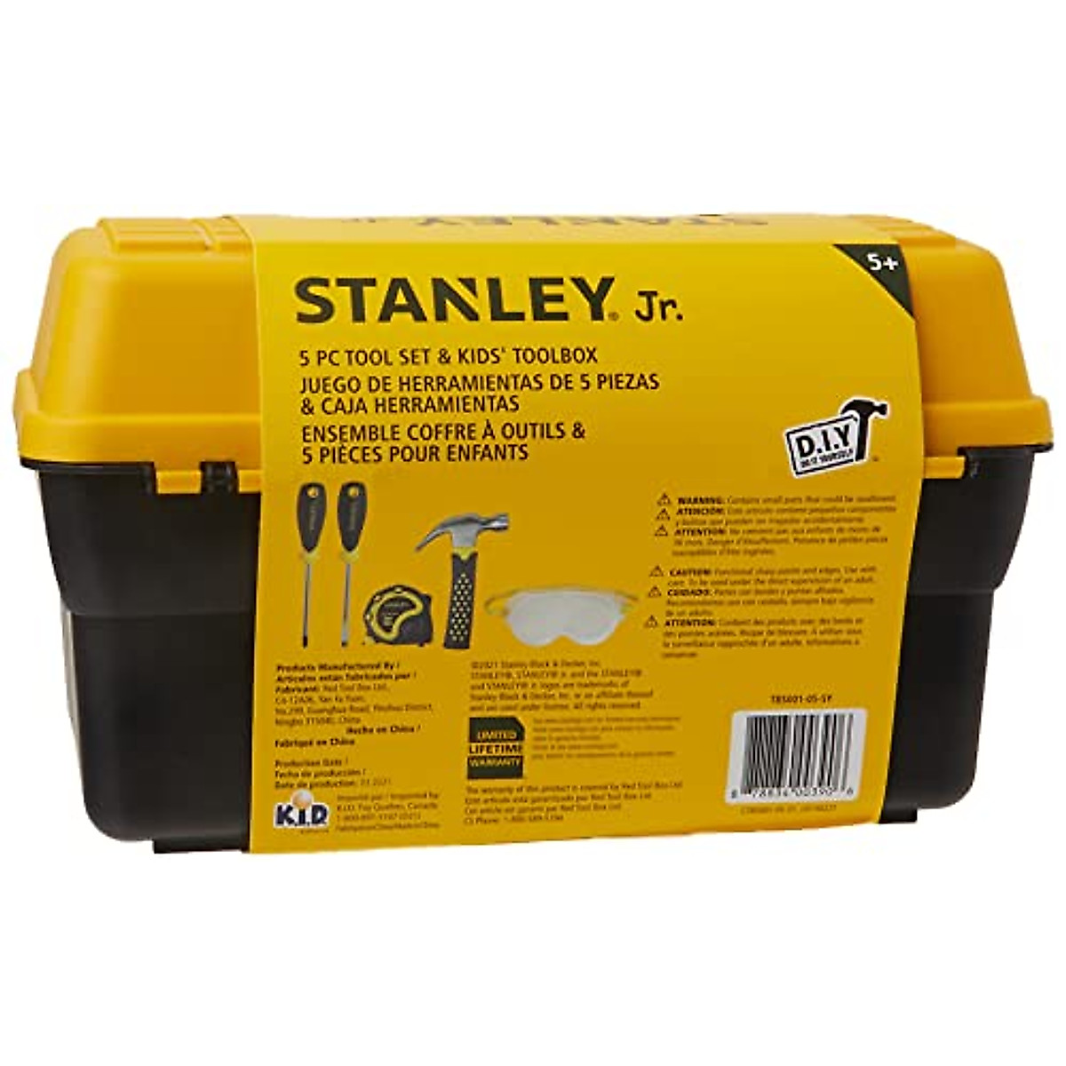 Stanley Jr. - Tool Box and 5 pcs Set of Tools, Tool Set Ages 5+ (TBS001-05-SY), Mixed