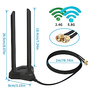 Nelawya Dual Band WiFi Antenna 8dBi 2.4GHz 5GHz 5.8GHz Magnetic Base RP-SMA Adapter Indoor Antenna Compatible with WiFi Security Camera Card WLAN PCI Wireless Router Bluetooth TP-Link Dlink