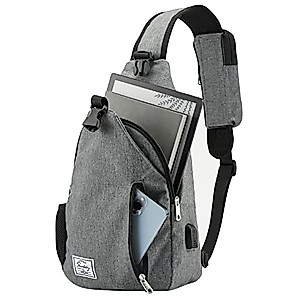 Srekky Sling Bag for Men, Crossbody Sling Backpack Travel Hiking with Detachable Bag (15.3x8.3x2.7inch)(Grey)