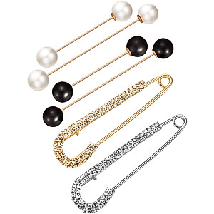 6 Pieces Sweater Shawl Clips Retro Pearl Brooch Pins Crystal Cardigan Collar Clip Dress Shirt Clip for Back Cinch and Waist for Women Girl Clothing Costume Accessory