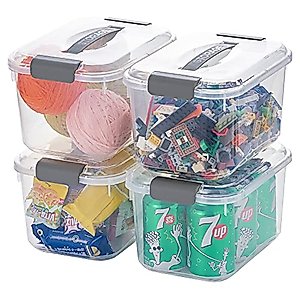 ZHENFAN 5.5 Qt Clear Storage Latch Box/Bin with Lids, 4-Pack Plastic Organize Bins with Handle