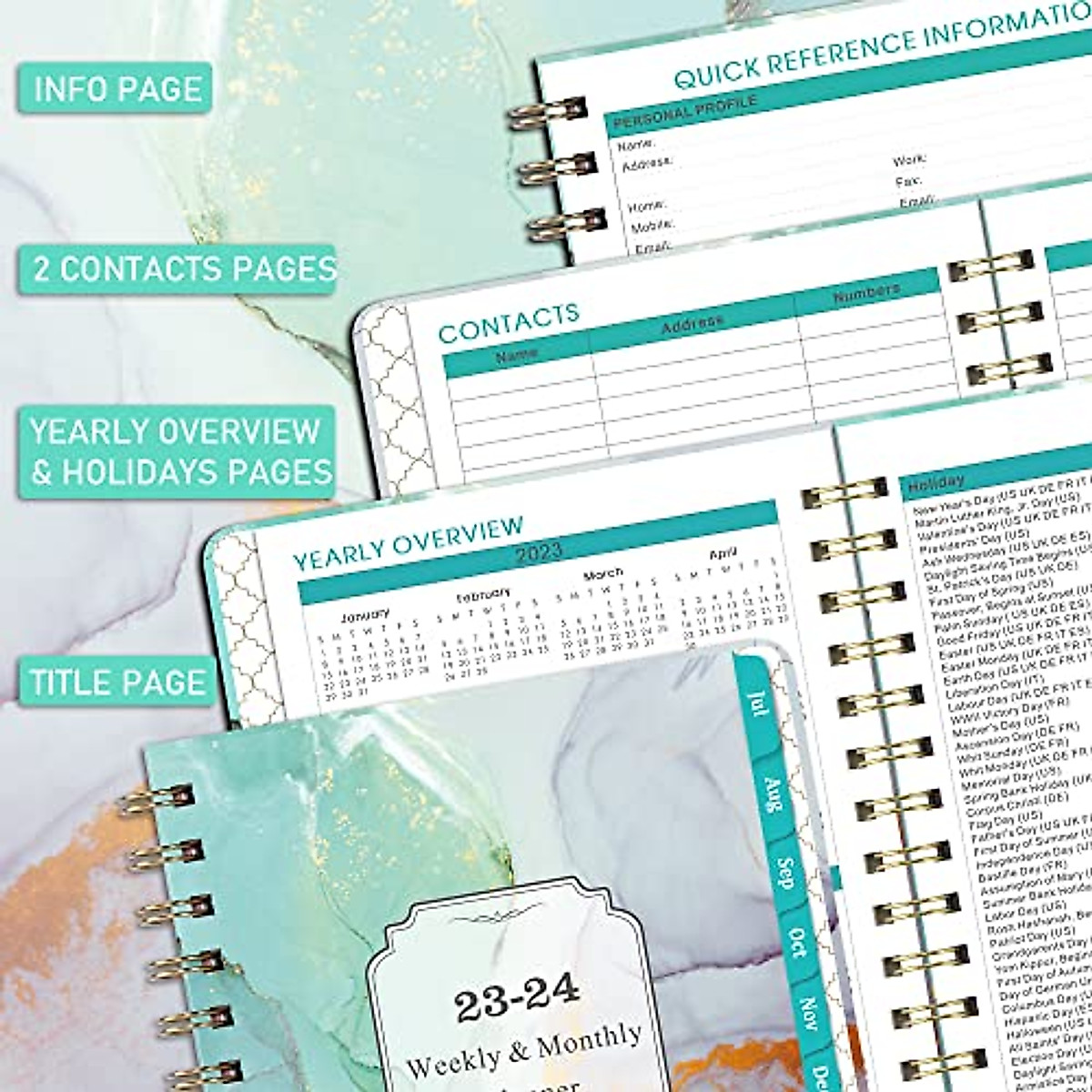 Planner 2023-2024 - Jul.2023 - Jun.2024, Academic Planner 2023-2024, 2023-2024 Planner Weekly & Monthly with Tabs, 6.3" x 8.4", Hardcover with Back Pocket + Thick Paper + Twin-Wire Binding, Daily Organizer - Green