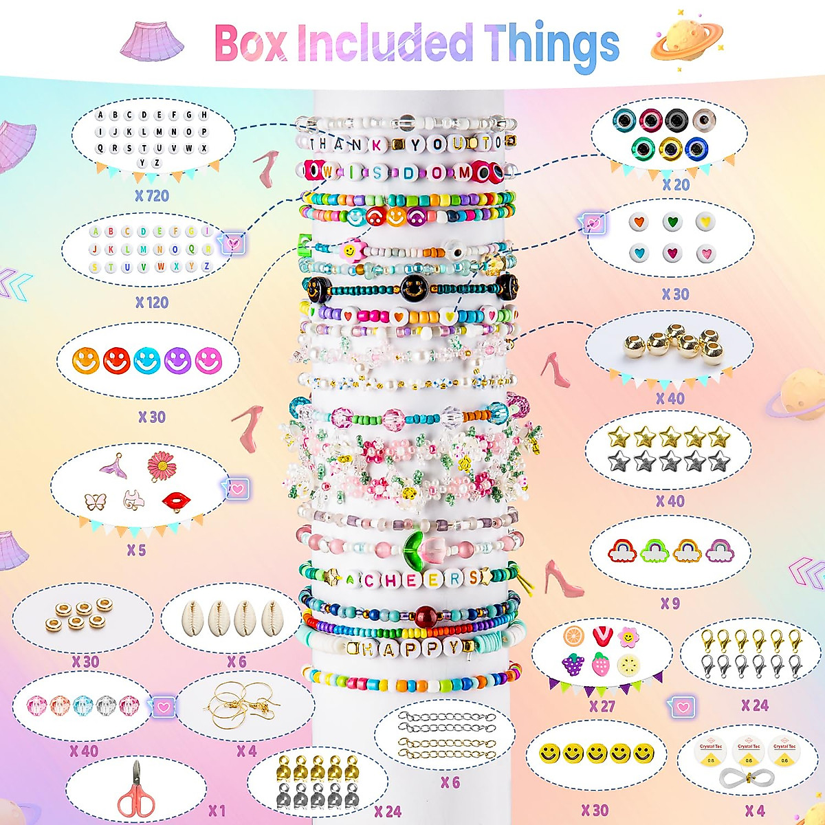Goldwise Friendship Bracelet Kit - 16000 pcs with 48 Colors Glass Seed Beads (2/3/4mm), 24 Colors Clay Beads, 7 Styles Letter Beads (A-Z), Variety of Charms, DIY Jewelry & Bracelet Making Crafts