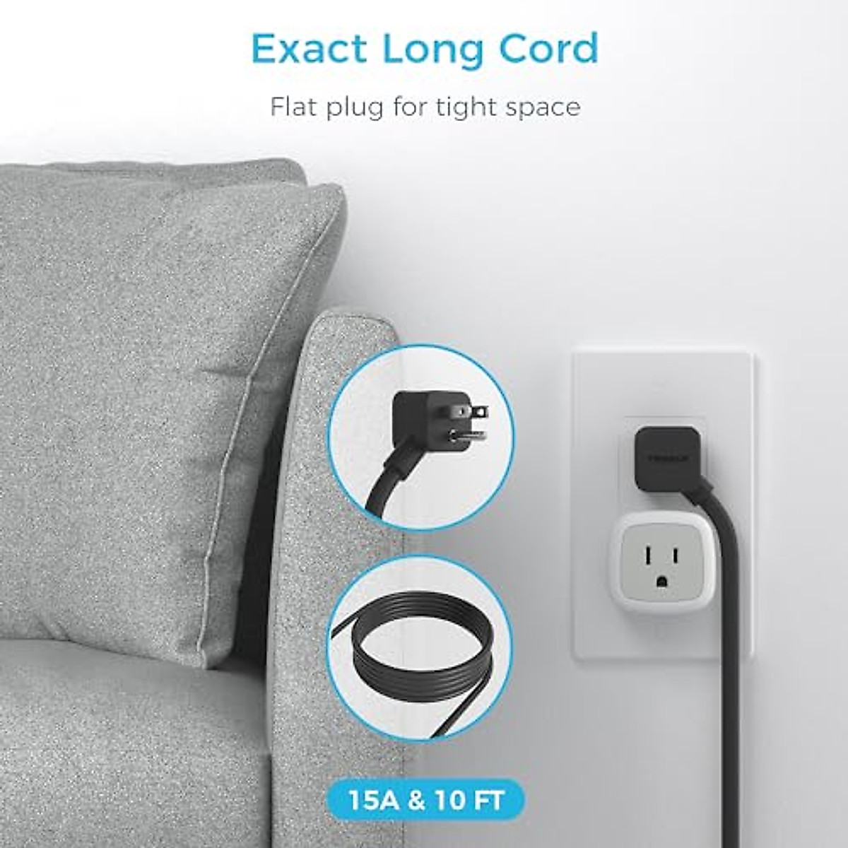 Surge Protector Extension Cord 10 Ft Black, TESSAN Flat Plug Power Strip with 10 Wide-Spaced AC Outlets and 3 USB Ports, 1875W/15A, 1700J Protection, Wall Mount Outlet Strip for Home, Office, School