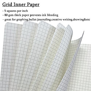AOU Graph Paper Spiral Notebook, A5 Grid Journal with Thick Paper, 2-Pack, 8.3" x 5.7", 50 sheets/100 pages, Hard Cover Graph Ruled Notepads for School&Office, with 2 Pens (Brown)