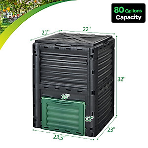 IRONMAX Garden Compost Bin, Outdoor 80 Gallon (300L) Composter, BPA Free Material & Easy Assembly, Composting Barrel for Fast Creation of Fertile Soil