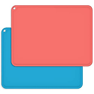 Silicone Placemats for Baby & Kids, Stain Resistant Non-Slip Toddler Food Mats Eating Table Mat with 2 Packs,Blue/Orange