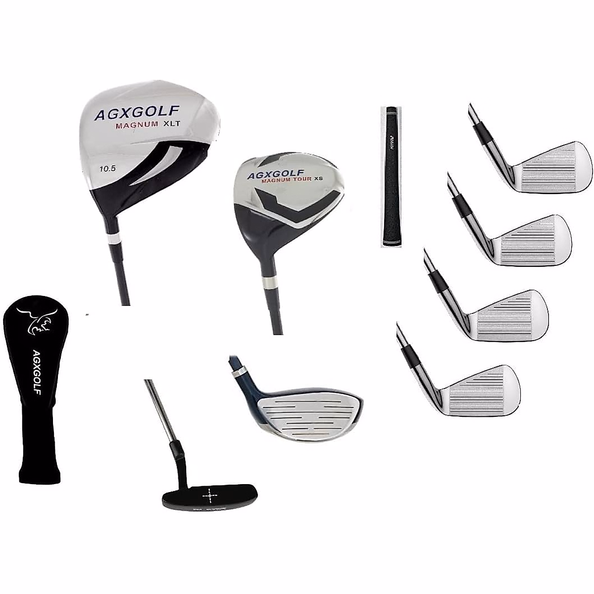 AGXGOLF Men's Left Hand Extra Tall Length (+1.5 inch) XLT Edition Executive Golf Club Set wDriver Fairway & Utility Clubs + Irons, Wedge & Putter; Built in USA!