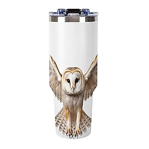 LLUTSNTH 40 Oz Vacuum Tumbler with White Handle Leakproof Insulated Tumbler A Barn Owl Stainless Steel Travel Mug with Lid And Straw Coffee Cup Cute Water Bottles Cup Holder Friendly