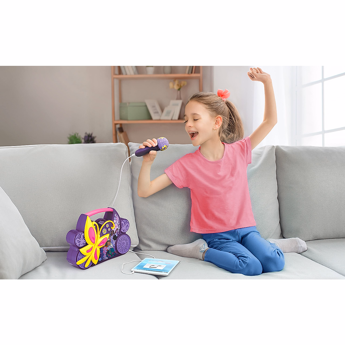 eKids Disney Encanto Sing Along Boom Box Speaker with Microphone for Fans of Disney Toys, Kids Karaoke Machine with Built in Music