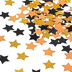 200 Pcs Glitter Paper Confetti Twinkle Little Stars Confetti Birthday Party Table Confetti Balloon Decoration Tissue Table Scatter Centerpieces for Balloon Wedding Golden Orange Black
