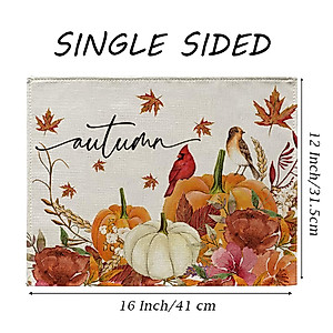Fall Placemats Pumpkin Cardinals Maple Leaves Floral Paddy Autumn Harvest Placemats Set of 4 for Seasonal Home Kitchen Dining Table Party Decor 12 x 16 Inch