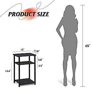 WLIVE Side Table, Small End Table, Adjustable 3-Tier Bedside Table with Sturdy Metal Frame, Tall Nightstand for Bedroom, Living Room, Sofa Table for Small Space (Black, 1 Pack)