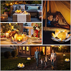 AIINY Garden Solar Lights Outdoor(2Pack) , Amber Crackle Globe Glass Lotus Decoration , Waterproof Orange Metal LED Flower Lights for Patio,Lawn,Walkway,Tabletop,Ground, Garden Gifts for Women