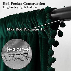 SNITIE Emerald Green 84in Long Pom Pom Velvet Curtains with Rod Pocket Thermal Insulated Soft Privacy Light Filtering Velvet Drapes for Bedroom Living Room, 2 Panels (Emerald Green, 42 x 84In Long)
