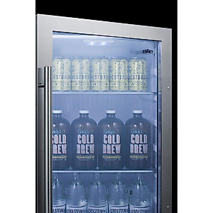 Summit Appliance SPR489OSADA ADA Compliant Commercially Approved Shallow Depth Indoor/Outdoor Beverage Cooler for Built-in or Freestanding Use with Glass Door, Black Cabinet, Auto Defrost