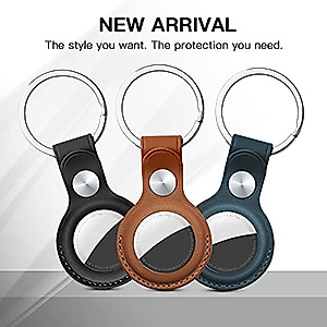 AICase Case for AirTag with Keychain Ring, Protective Leather Holder Tracker Cover with Keyring Compatible with Apple New Air Tag 2021 for Pets, Keys, Luggage, Backpacks