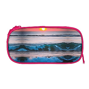 ZEEHXQ Sunset And Sunrise With Ocean Sea Waves Print Large Pencil Case Pouch With Zipper,Adults Office Stationery Travel Makeup Bag, Pink, RXZER23
