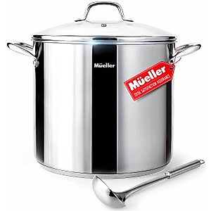 16QT UltraClad Tri-Ply Stainless Steel Cooking Stock Pot with Lid and Ladle, Large Pot Capacity for Soup, Broth, Chili, Casserole, Stew, Induction, Oven and Dishwasher Safe Pot