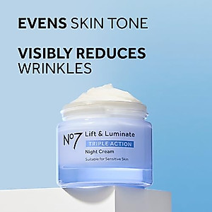 No7 Lift & Luminate Triple Action Night Cream - Anti-Wrinkle, Collagen Peptide Moisturizer with Skin Firming Hyaluronic Acid & Hibiscus - Helps Even Skin Tone for a Radiant Complexion (1.7 Fl Oz)