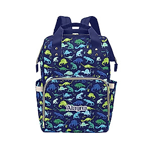 Yeshop Personalized Diaper Backpack Dinosaur Watercolor Multi Function Diaper Bag Travel Daypack Nursing Nappy Bag