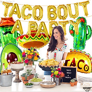 KatchOn, Huge 22 Pcs Taco Bout A Party Decorations - Cinco De Mayo Decorations | Taco Balloons, Mexican Balloons for Fiesta Party Decorations | Fiesta Balloons, Taco Party Decorations | Cactus Balloon