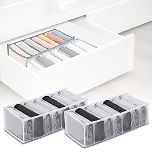 Evankin 2PCS Wardrobe Clothes Organizer - 7-Grid Drawer & Closet Storage Organizer - Nylon Mesh Organizer - Small Size for Leggings, Underwear, Socks (White)