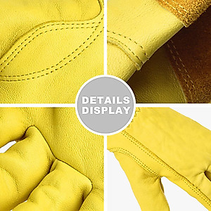 KINDE Gardening Gloves - Thorn Proof Cowhide Leather Rose/Blackberry Pruning Long Forearm Protection Gauntlet, Work Garden Gloves (YELLOW, Medium)