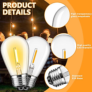 Sphoon 25 Pack S14 Replacement LED Bulbs Outdoor String Lights Bulbs Filament Edison Bulb 1W=10W for Garden Patio Party Warm White 2700K,80LM,Clear Glass,E26 Base