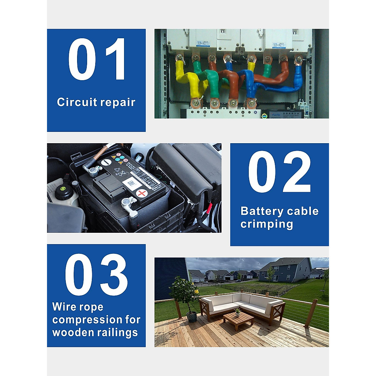 AMZCNC Hydraulic Crimping Tool and Cable Cutter Hydraulic Cable Lug Crimper 8 US TON 12 AWG to 00 (2/0) Electrical Terminal Cable Wire Tool Kit with 9 Die