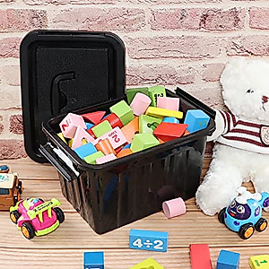 Leendines 6L Plastic Storage Boxes, 6 Pack Black Storage Bins with Lids