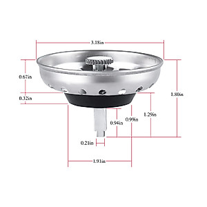 Kitchen Sink Strainer Basket Replacement for Standard 3-1/2 inches Sink Drain, Strainless Steel Basket, Plastic Knob with Rubber Stopper 2-pack