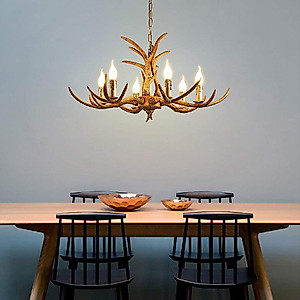 Gdrasuya10 Retro Resin Antler Chandelier, Vintage Antler Chandelier Deer Horn Pendent Light Fixture for Living Room Dining Room Bedroom Christmas,without Bulb (A)