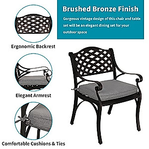 Verano Garden Outdoor Dining Chair Set of 2, Outside Chairs with Arms, All-Weather Cast Aluminum Patio Chair with Cushion, Antique Bronze