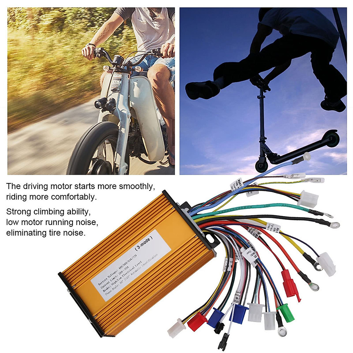 Electric Bike Speed Motor Controller E Bike Brushless Controller, Electric Scooter Motor Speed Controller Three Mode 12 Tube, 1000W-1500W Motor Controller