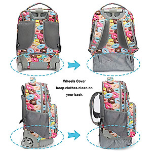 Tilami Rolling Backpack 19 inch with Lunch Bag Wheeled Laptop Backpack, Doughnut