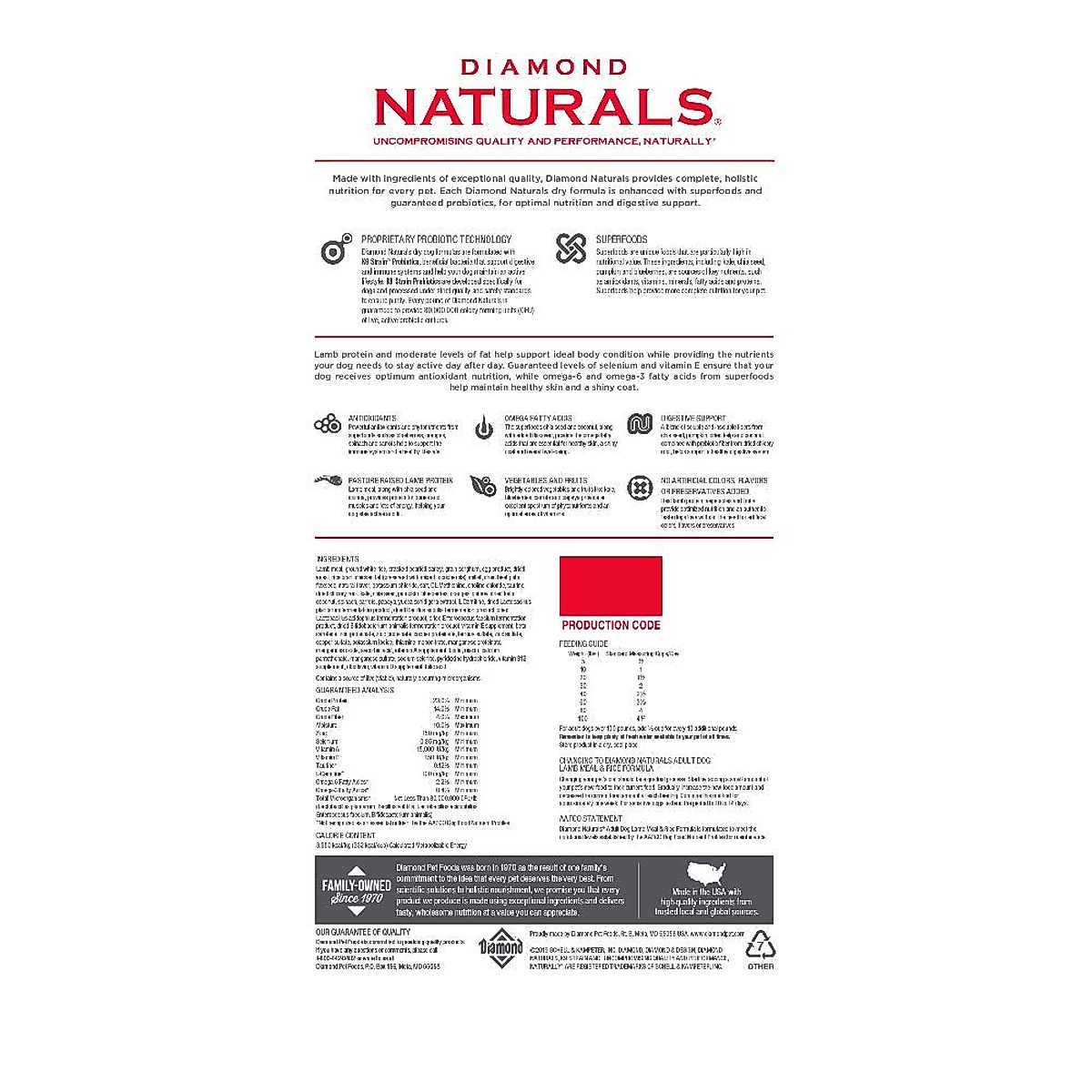 Diamond Naturals Adult Dry Dog Food Lamb Meal and Rice Formula Made with Lamb Protein, Probiotics and Essential Nutrients to Support Balanced and Overall Health 20LB