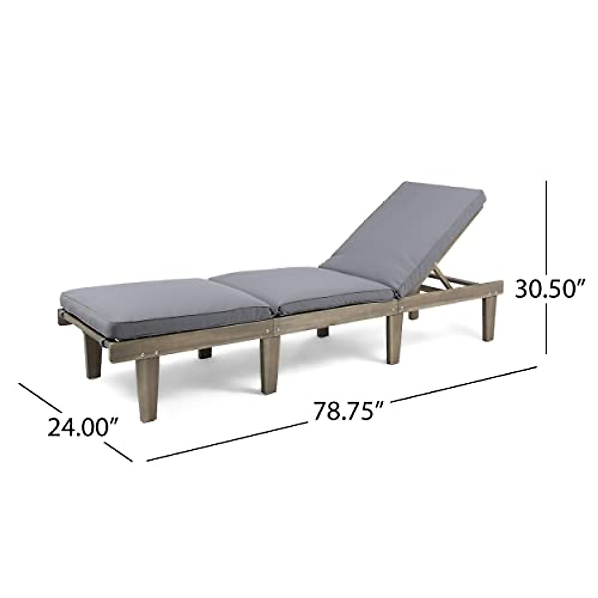 Christopher Knight Home Alisa Outdoor Acacia Wood Chaise Lounge (Set of 2), Grey Finish/Dark Grey Cushion