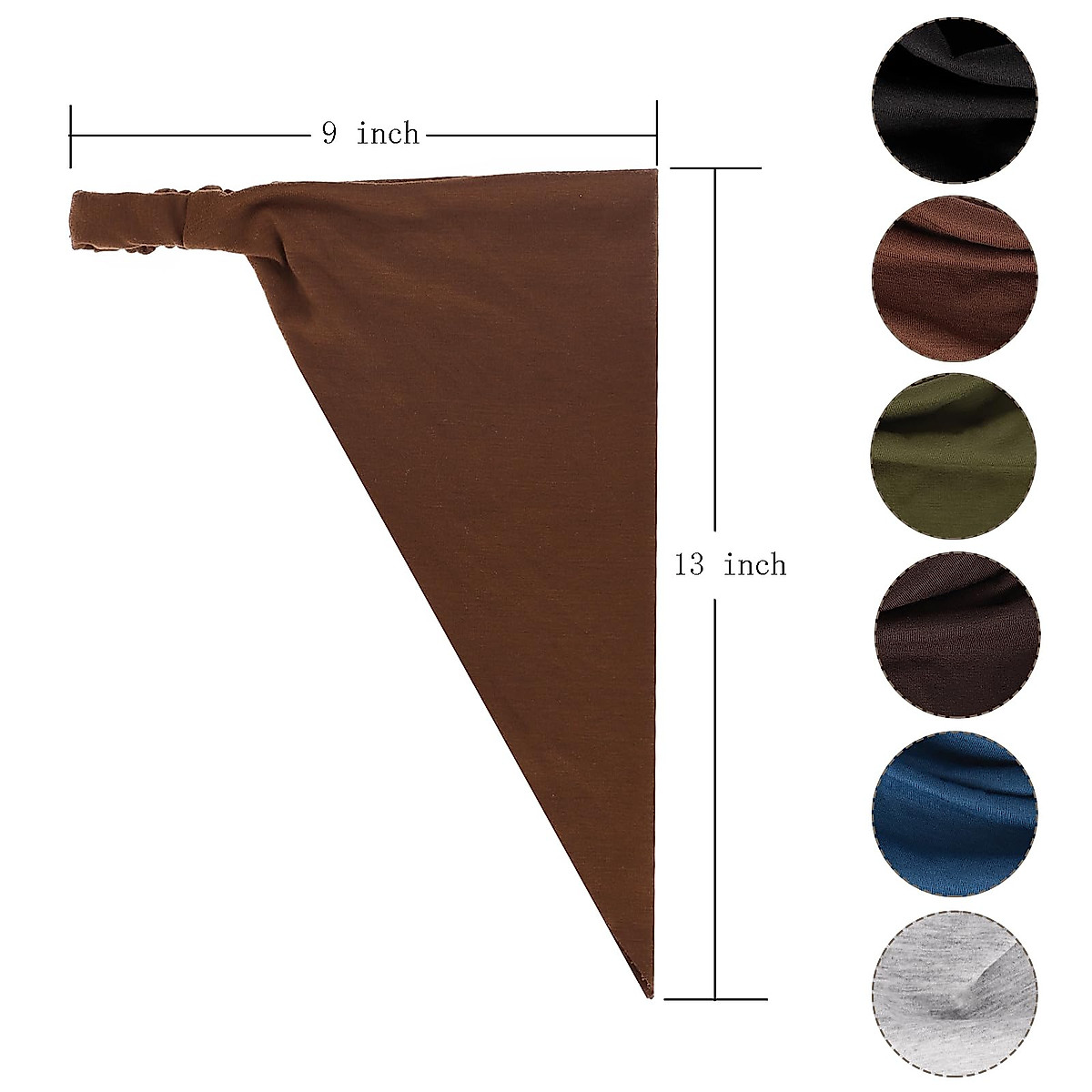 MapofBeauty 13 Inch 6 Pieces Soft Elastic Scarf Triangle Non Slip Bandana Head Scarves Headband (Deep Coffee/Dark Green/Gray/Brown/Blue/Black)