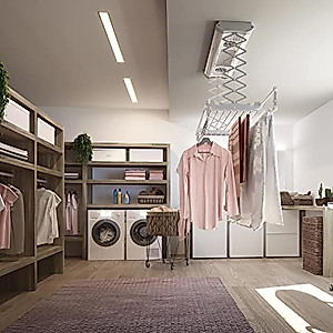 foxydry Air, Wall and Ceiling Clothesline, Electrical Drying Rack, with Remote Control in Aluminium and Steel (Ceiling Mounted, 150)