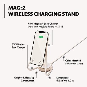 Courant MAG:2 Wireless Charging Stand - Belgian Linen, 2 in 1 Multi-Device Charger - Magnetic Stand for MagSafe iPhones with Charging Base for AirPod Cases, (Natural)