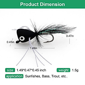 Fly Fishing Poppers, Topwater Fishing Lures Bass Crappie Bluegill Sunfish Panfish Trout Salmon Perch Steelhead Flies for Fly Fishing Bass Panfish Bluegill Trout Salmon