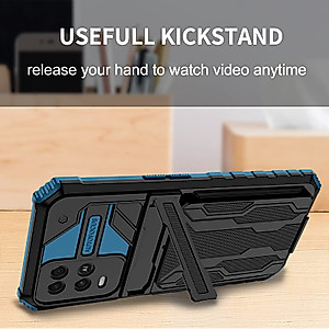 Asuwish Phone Case for Oppo A54 4G with Tempered Glass Screen Protector Cover and Slim Credit Card Holder Stand Hybrid Mobile Slot Kickstand Film Rugged Cell Accessories CPH2239 Women Men Blue