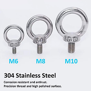 Lependor M8 Metric Machinery Lifting Eye Bolt, 304 Stainless Steel Thread Lifting Ring Eyebolt - 8 Pcs M8 (5/16")