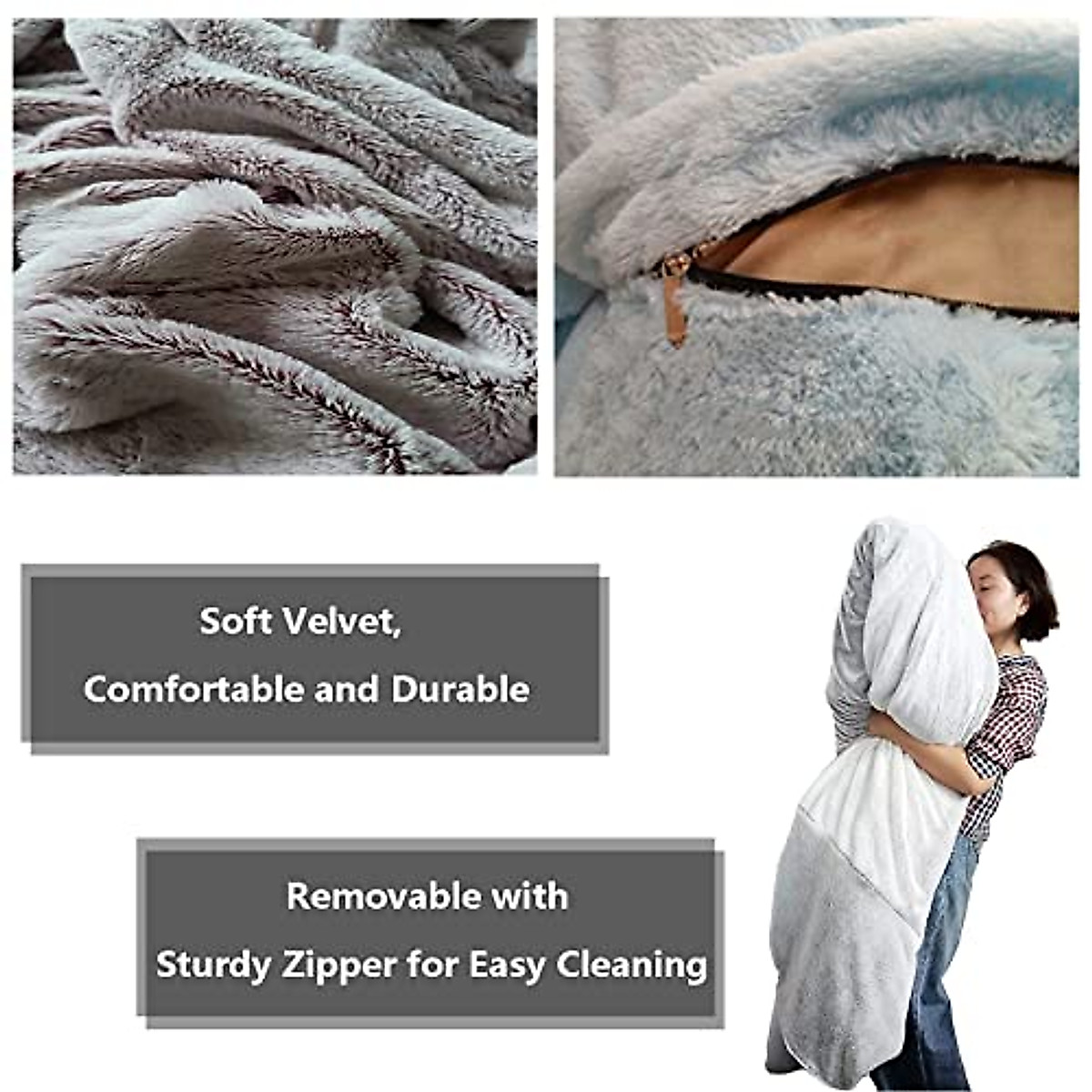 7ft Giant Bean Bag Cover, Big Bean Bag Chairs for Adults (No Filler, Cover only) Comfy Large Bed Fluffy Lazy Sofa (Light Grey)