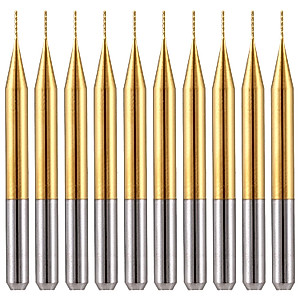 HOZLY 10Pcs 1/8'' Shank 0.5mm Titanium Coat Carbide End Mill Engraving Bits CNC Rotary Burrs Tool for PCB Mould Plastic Fiber Carbon Fiber Hardwood