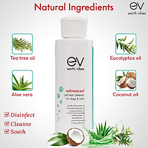 Earth Vibes Dog & Cat Ear Cleaner – Pet Cat Ear Cleaner - Advanced Natural Solution Treatment for Itching, Head Shaking, Discharge & Smelly Ears - Made in The USA